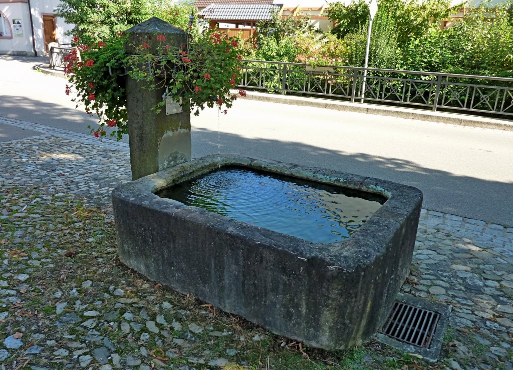 Munderkingen, der Marktbrunnen vor dem Rathaus, Aug - Staedte-fotos.de